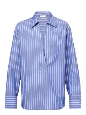 Vince Striped Cotton Polo Shirt - Blue