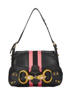Gucci Leather Jeweled Snake Shoulder Bag - Black