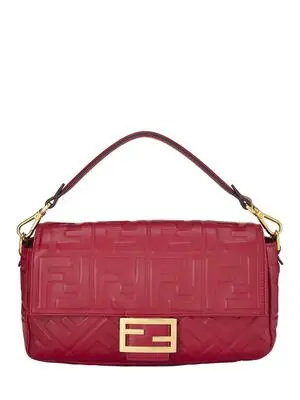 Fendi Embossed Calfskin Convertible Baguette - Red