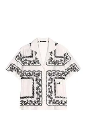 Maje Embroidered-trim Linen-blend Shirt - Ecru / Black