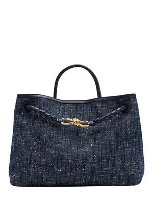 Bottega Veneta Andiamo Medium Boucle Denim Tote Bag - Navy White