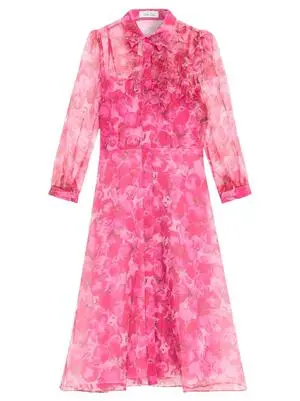Rickie Freeman For Teri Jon Floral-print Organza Midi Shirtdress - Fuchia Mul