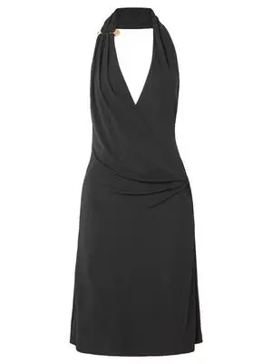 Versace Embellished Draped Stretch-jersey Halterneck Dress - Black