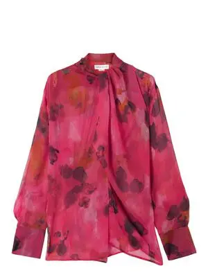 Victoria Beckham Draped Floral-print Silk-chiffon Wrap Blouse - Pink