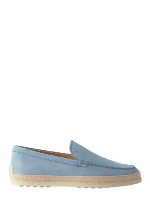 TOD'S Gomma Raffia-trimmed Nubuck Loafers - Blue
