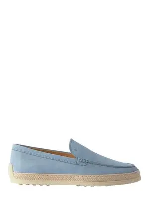 TOD'S Gomma Raffia-Trimmed Nubuck Loafers Sky Blue
