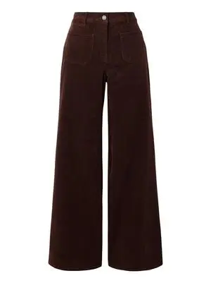 NILI LOTAN Florence Cotton-Blend Corduroy Flared Pants Burgundy