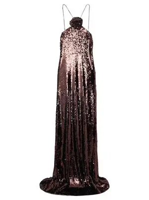 Magda Butrym Appliquéd Sequined Tulle Halterneck Gown - Brown
