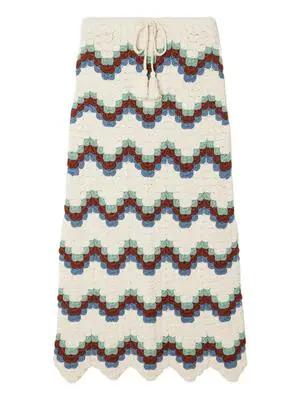 Escvdo Safi Scalloped Crocheted Organic Cotton Midi Skirt - Cream