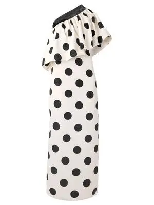 DIMA AYAD One-shoulder Polka-dot Maxi Dress - Ivory