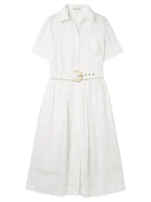 Cara Cara Malena Belted Broderie Anglaise Cotton Midi Dress - Ivory