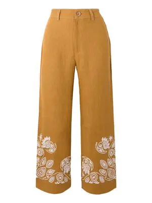 Alix Of Bohemia Paige Cropped Embroidered Bootcut Pants - Yellow