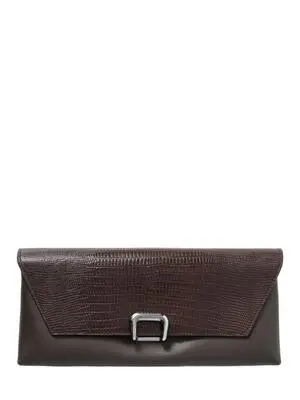 Brunello Cucinelli Lizard-Effect Leather Clutch Dark Brown