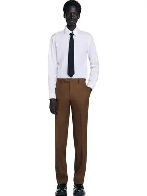 Sandro Wool Tailored Suit Trousers Tobacco Brown