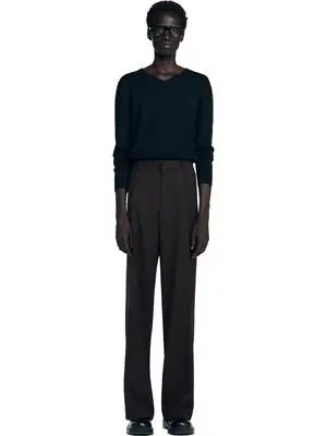 Sandro Virgin Wool Classic-fit Trousers - Chocolate