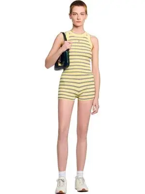 Sandro Striped Rib Knit Vest Top - Light Yellow