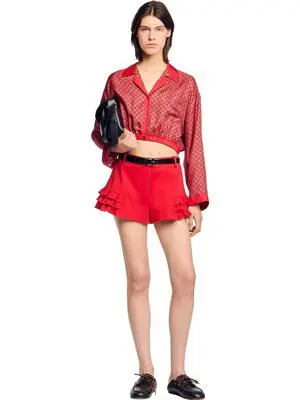 Sandro Scarf Print Cropped Shirt - Red / Pink