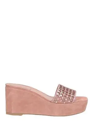Rene Caovilla Suede Slide Sandals With Crystals And Cutout - Pink