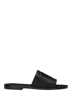 Dolce & Gabbana Leather Slides With Cutout - Black
