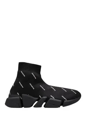 Balenciaga Speed 2.0 Allover Logo Sneakers - Black