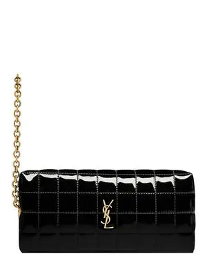 Saint Laurent Cassandre Matelassé Carré Pouch On Chain - Black