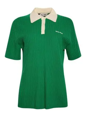 Miu Miu Ribbed Cashmere Polo Shirt - Green