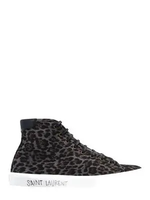 Saint Laurent Malibu Mid Leopard Sneakers - Grey
