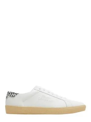 Saint Laurent Sl-06 Court Leather Leopard Sneakers - White