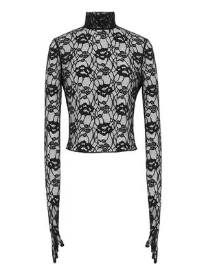 Saint Laurent Floral Jacquard Point D'esprit Tulle Blouse - Black