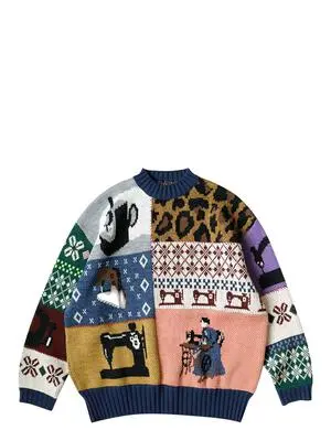 Kapital Kurogane Mishin Patchwork Crew Sweater - Blue