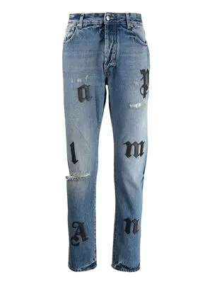 Palm Angels Logo Patch Classic 5 Pocket Jeans - Blue