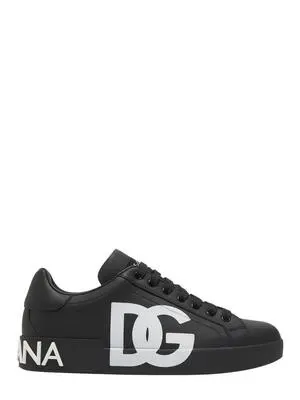 Dolce & Gabbana Portofino Low Top Sneakers With Dg Logo - Black
