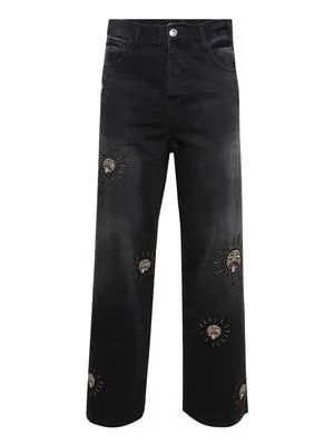 NAHMIAS Beaded Sun Wide Leg Jeans - Black