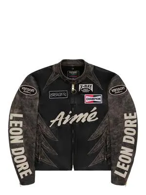 Aimé Leon Dore X Vanson Leathers Distressed Moto Jacket - Black
