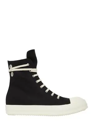 Rick Owens Cotton Denim High-top Sneakers - Black