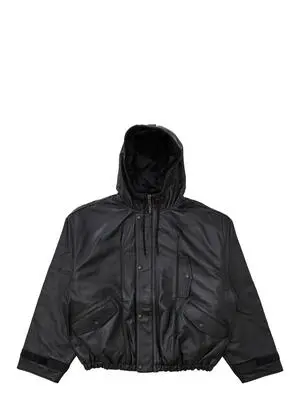 Supreme Hooded Leather Flight Bomber Jacket - Black