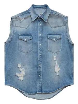 MAISON MARGIELA Sleeveless Distressed Denim Shirt - Blue