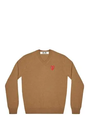 Play Comme Des Garcon Double Heart V-neck Sweater - Brown