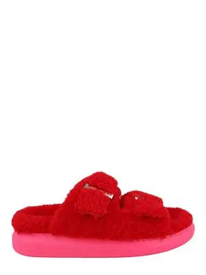 Alexander McQueen Oversized Hybrid Shearling Slides - Red