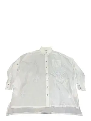 CHROME HEARTS Leather Cross Patch Mahal Kita Button Up Shirt 'white'
