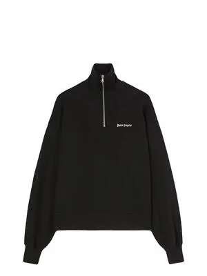 Palm Angels Logo Embroidered Half Zip Sweatshirt - Black