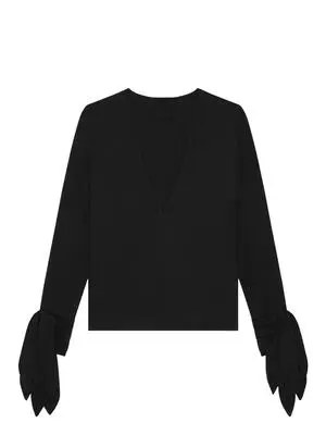 Givenchy Deep V-neck Bow Cuffs Blouse - Black