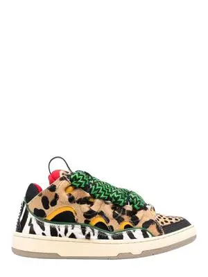 LANVIN Curb Animal Print Sneakers Cream