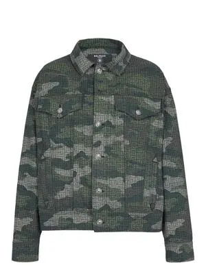 Balmain Camouflage Monogram Western Denim Jacket - Green