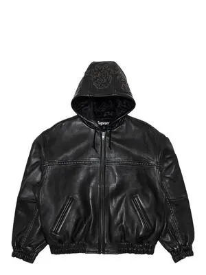Supreme Studded Hooded Leather Jacket - Black