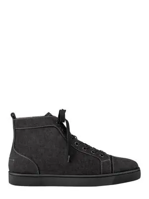 CHRISTIAN LOUBOUTIN Louis Flat Veau Velours High-top Sneakers - Black