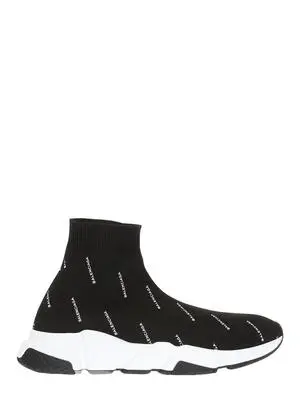 Balenciaga Speed Trainer Mid Logo Print - Black