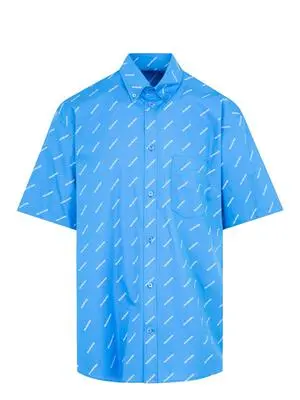 Balenciaga All Over Logo Button-down Shirt - Blue