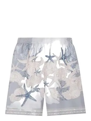 Versace Printed Silk Twill Shorts - Grey