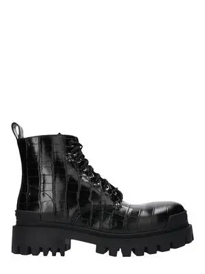 Balenciaga Strike 20mm Croc-embossed Boots - Black